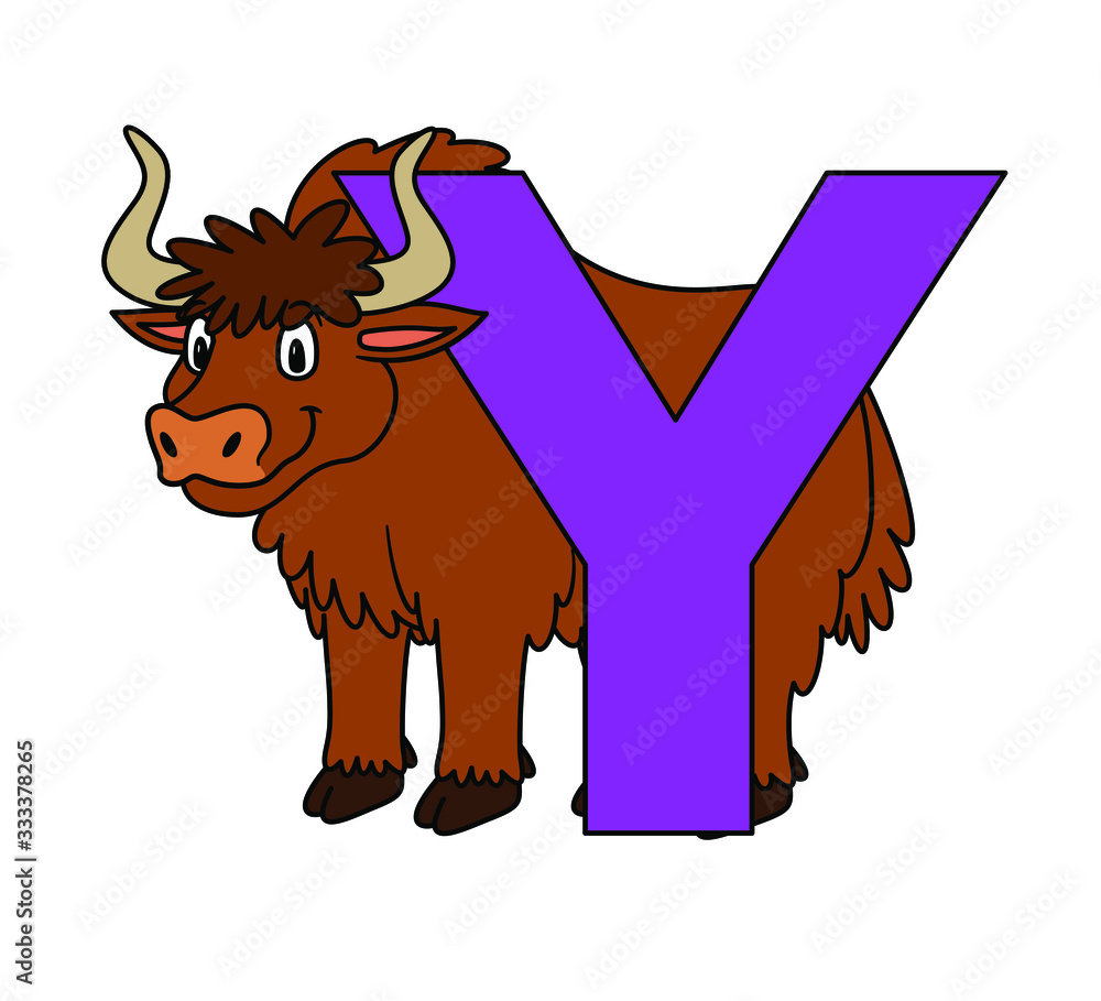 Animal alphabet. capital letter Y, Yak. Vector illustration. For pre ...