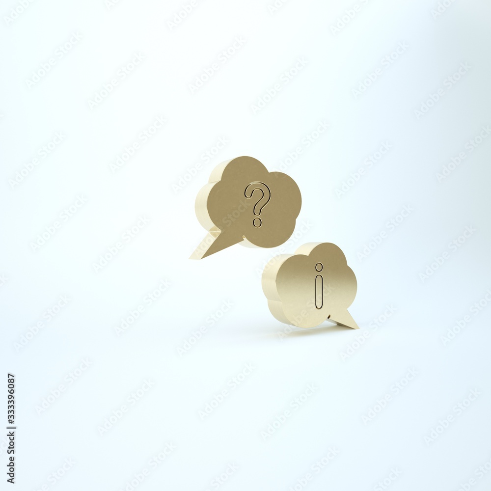 Gold Speech bubbles with Question and Exclamation icon isolated on ...