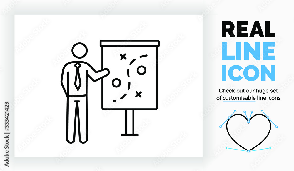 Editable real line icon of infographic stick figure people in a ...