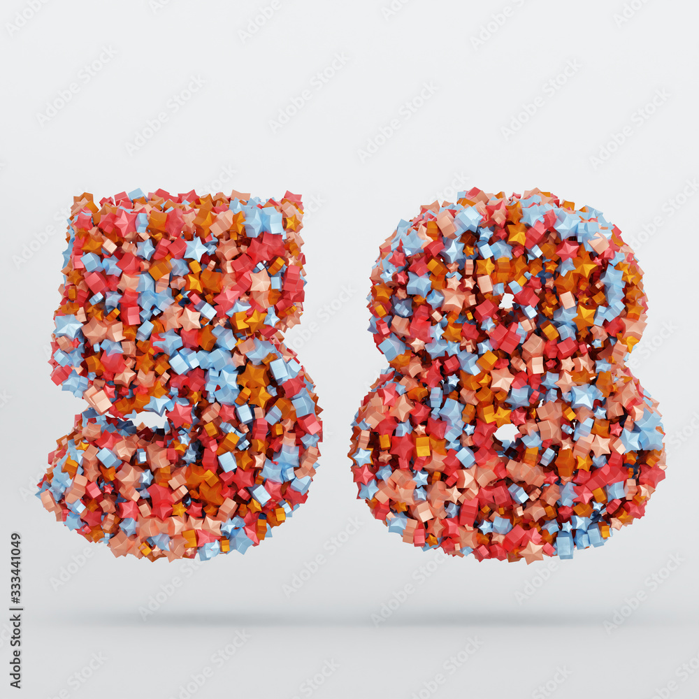 Number 58 3D Text Illustration, Digits With Pink And Sky Colors Stars ...