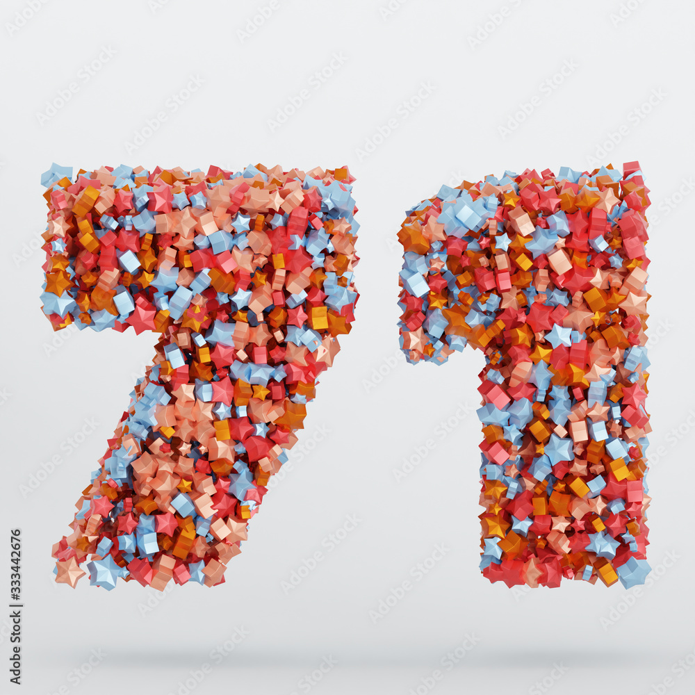 Number 71 3D Text Illustration, Digits With Pink And Sky Colors Stars ...
