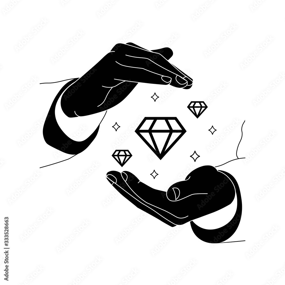 Hands holding values, diamonds or business core values icon logo in ...