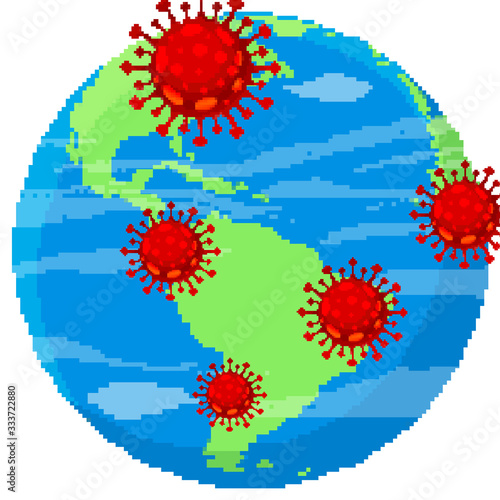 Pixel art vector Coronavirus Bacteria Cell Icon and Earth, 2019-nCoV ...