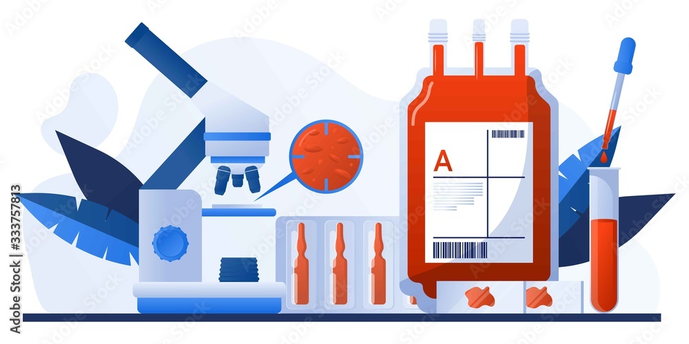 Human blood in donation bag. Blood clinical laboratory analysis ...