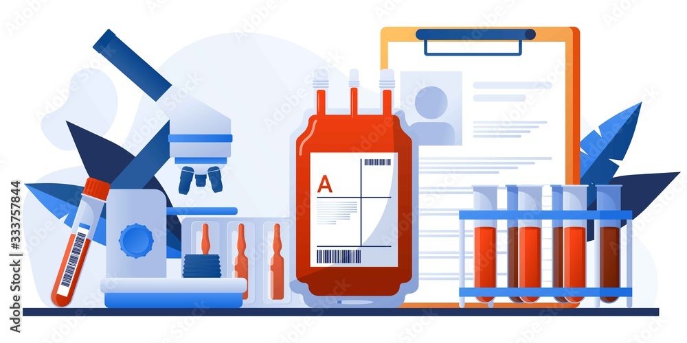 Human blood in donation bag. Blood clinical laboratory analysis ...