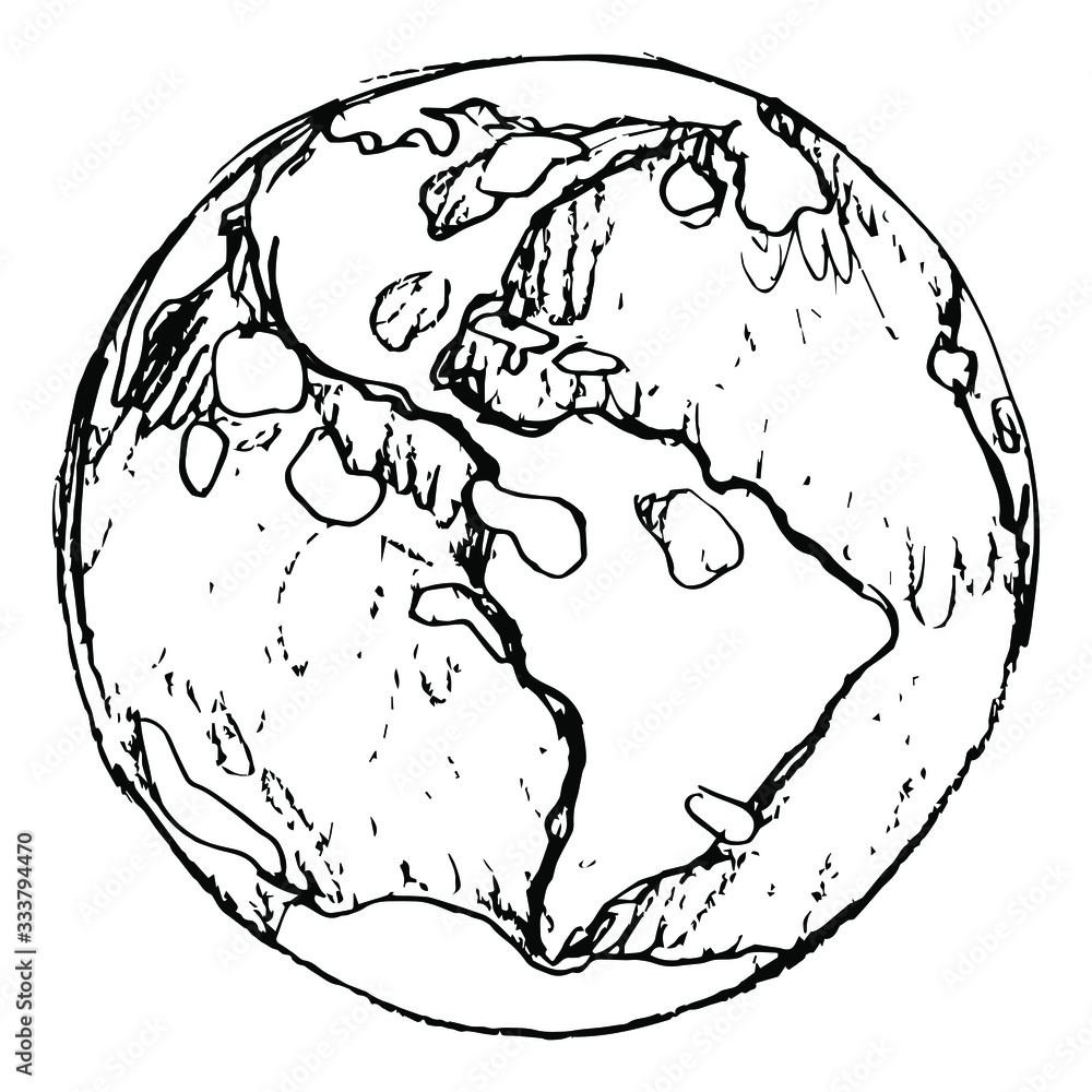 Isolated vector illustration. Planet Earth. Map of continents. View ...