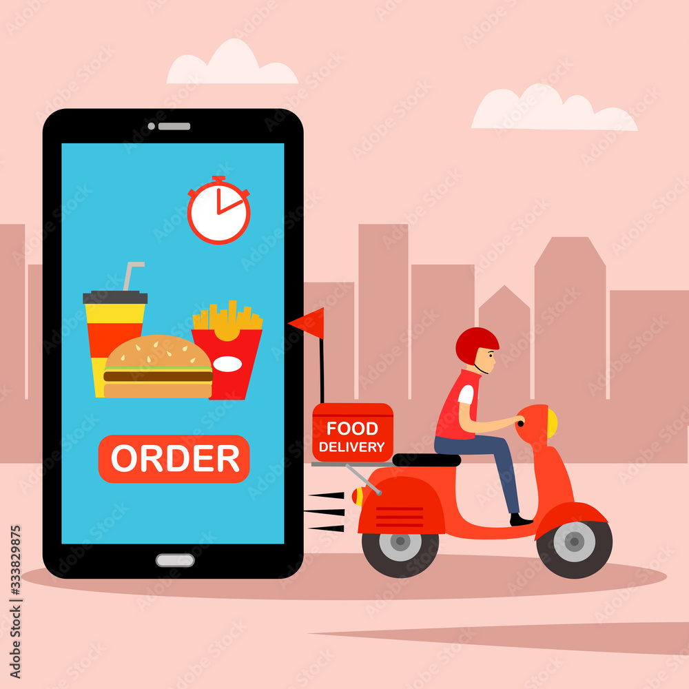 Online food order and food delivery service concept vector illustration ...