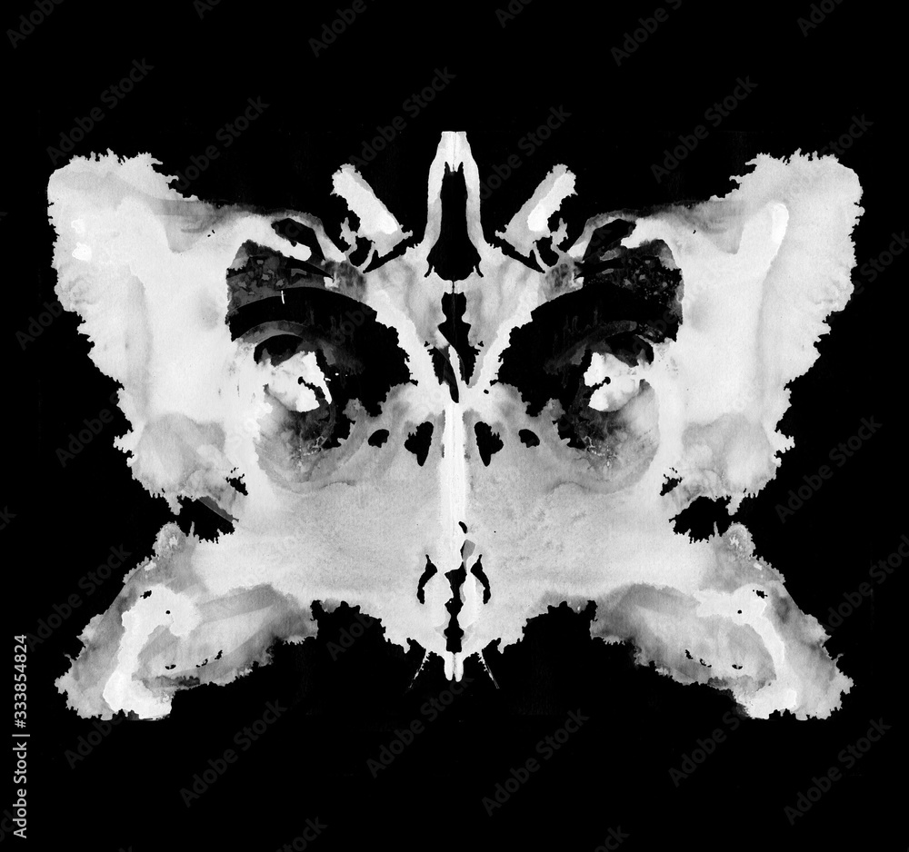 Rorschach test ink blot illustration. Psychological test. Silhouette of ...