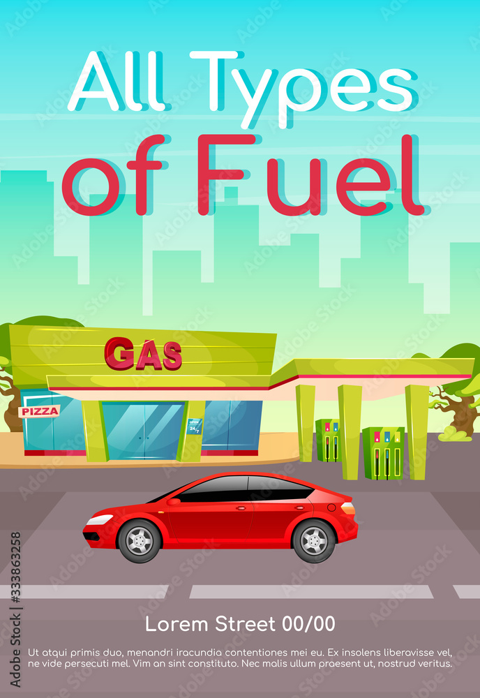 All type of fuel poster flat vector template. Petrol refill for cars ...