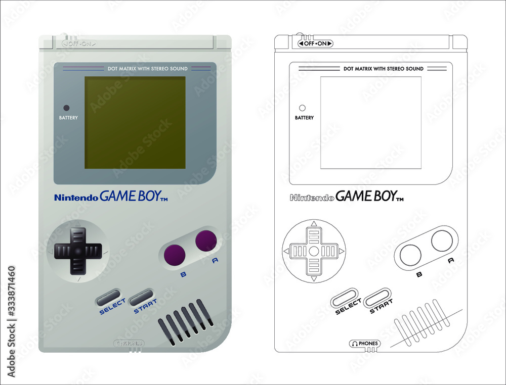 A technical drawing and vector illustration of a vintage 1989 Nintendo ...