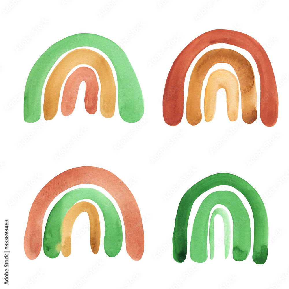 Watercolor Boho Rainbow Clipart. Hand painted terrakota and and green ...