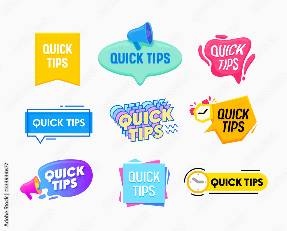 Quick Tips Helpful Tricks Emblems and Banners Set Speech Bubbles with ...