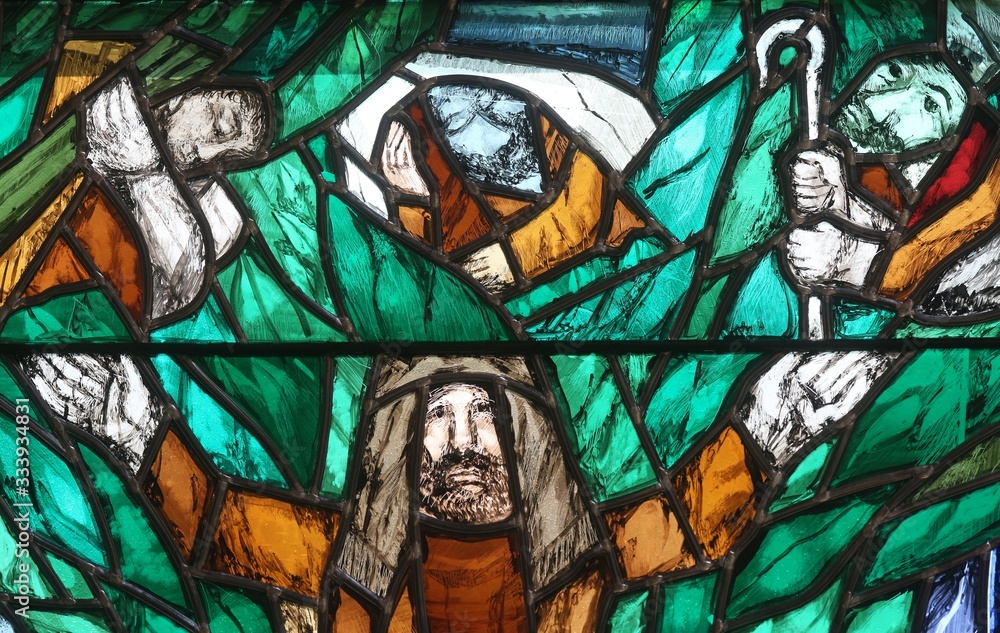 God, the Creator of all life, detail of stained glass window by Sieger ...