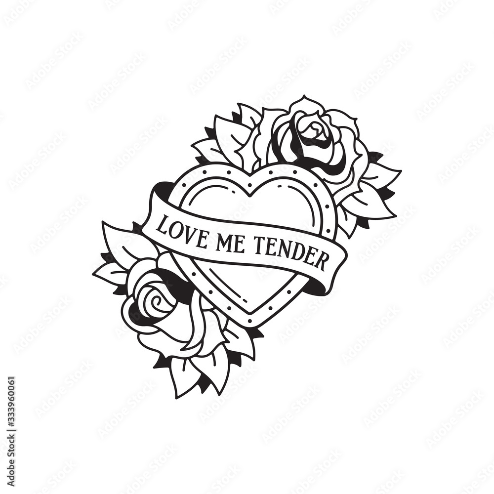 Old school tattoo emblem label with heart rose symbols and wording love ...