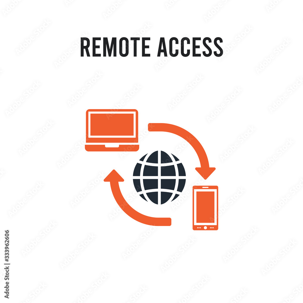 Remote access vector icon on white background. Red and black colored Remote access icon. Simple ...