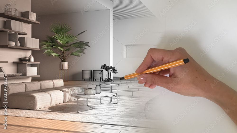 Architect interior designer concept: hand drawing a design interior ...