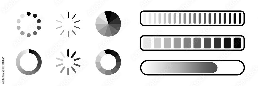 Loading process bar vector isolated elements on white backgroud. Vector ...
