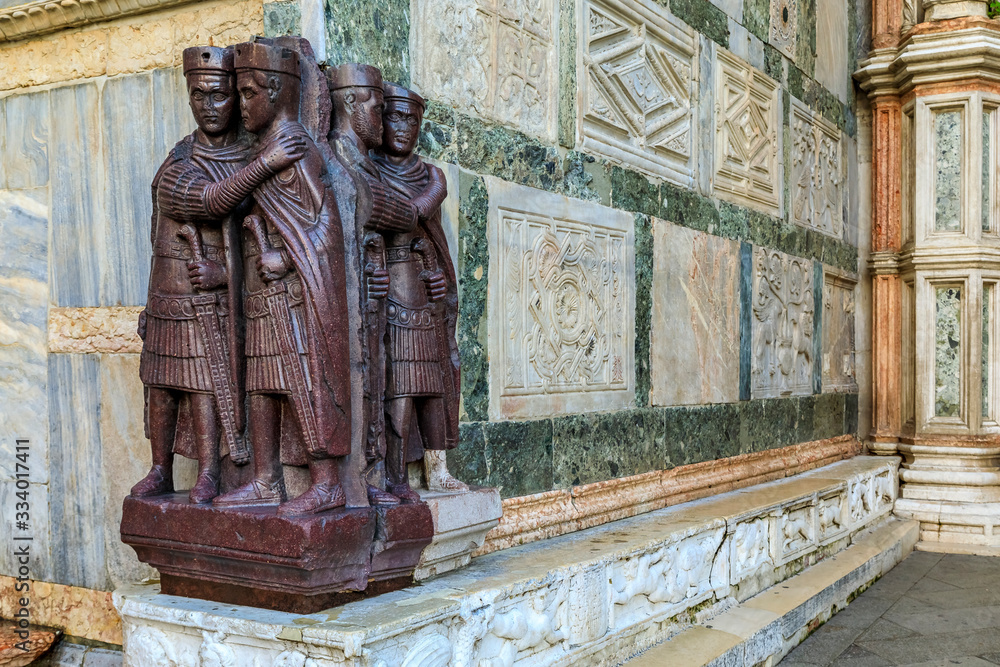 Famous porphyry statue of Four Tetrarchs at a corner of Saint Mark's ...