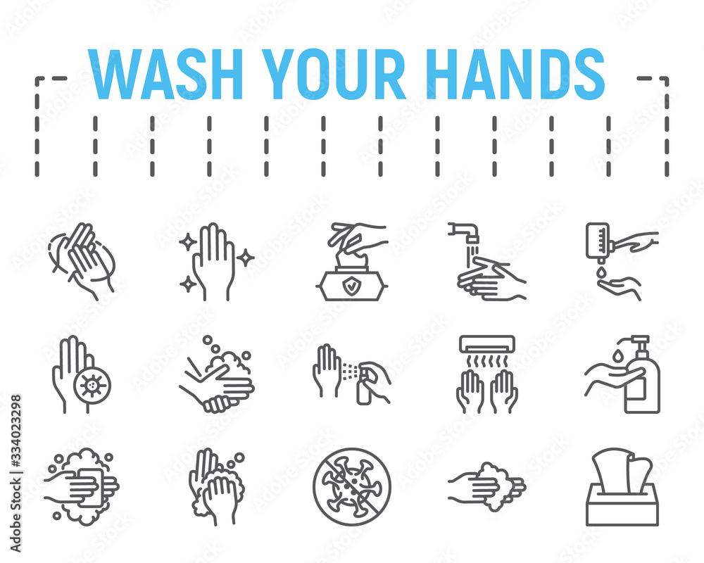 Wash your hands thin line icon set, health symbols collection, vector ...
