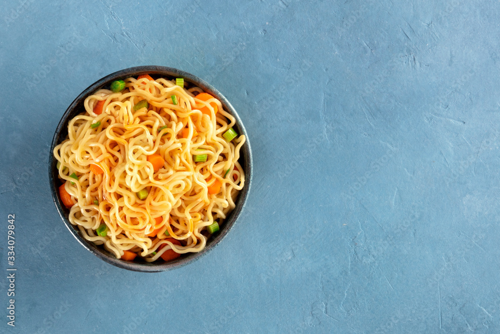 Instant noodles with carrot, scallions, and a sauce, a vegetable soba ...