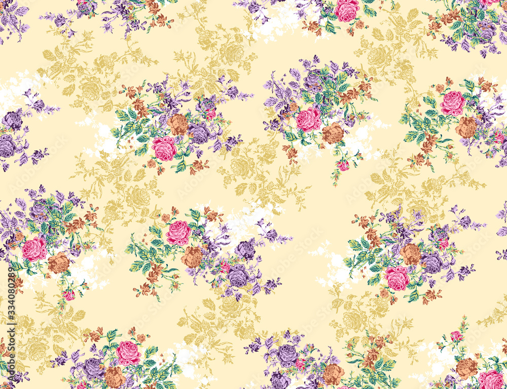 pink and voilet Shabby chic vintage roses florel seamless pattern for ...