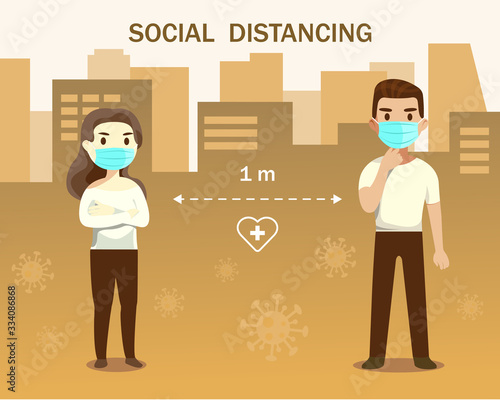 Social distancing, people wear mask, standing away to prevent COVID-19 ...