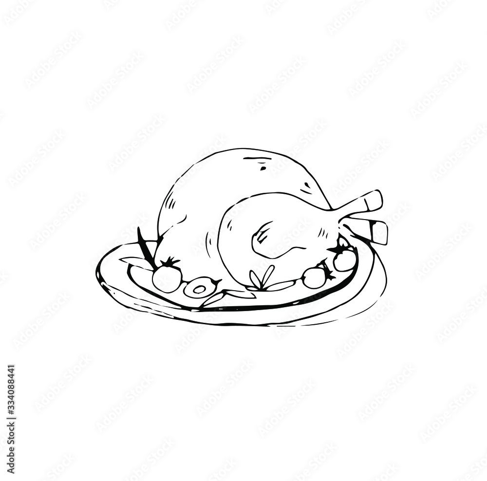 Roasted bird on a platter. Fried poultry sign. Food for gala dinner ...