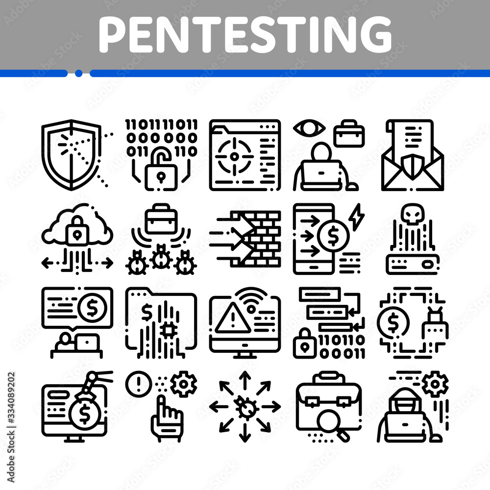 Pentesting Software Collection Icons Set Vector. Pentesting Programming ...
