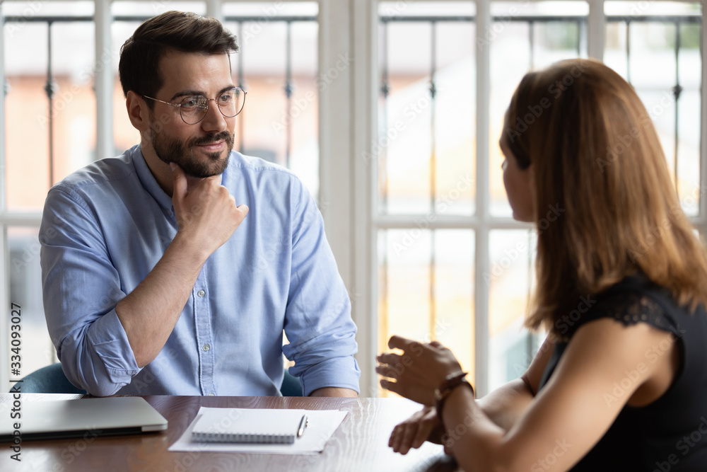 Business meeting, job interview and staffing hiring process, applicant ...