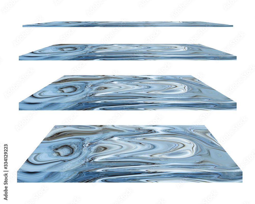 Foto collection of empty perspective luxury blue granite marble shelves on isolated white ...
