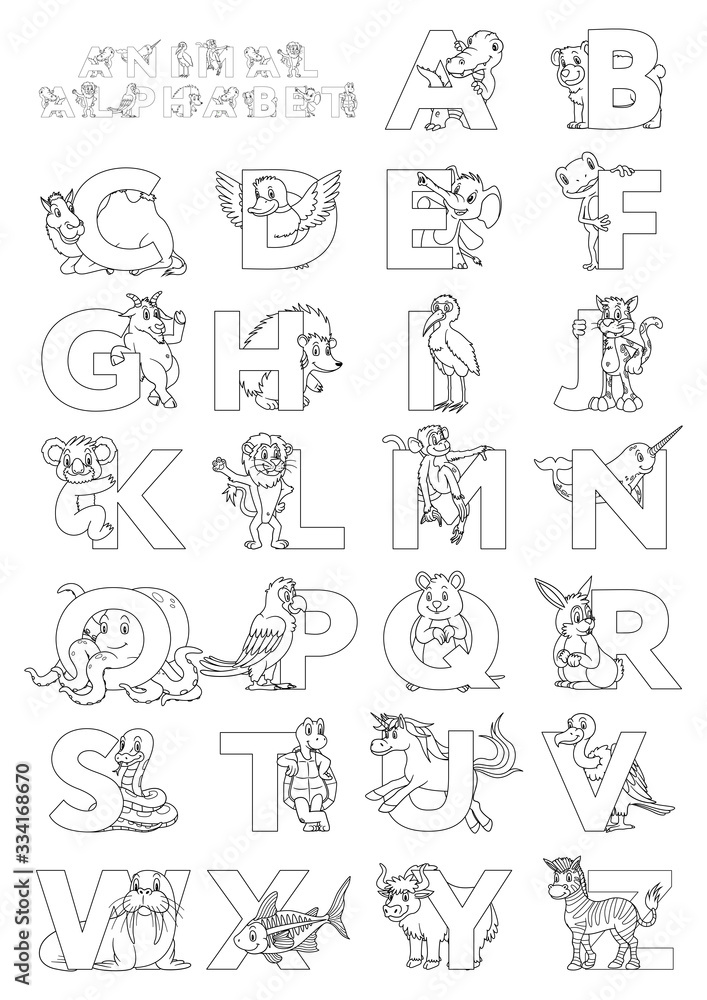 Illustration Stock Zoo animal alphabet. Letters from A to Z. Cartoon ...