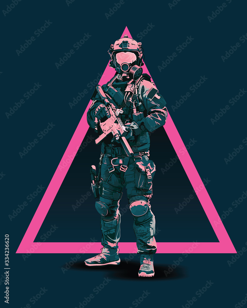 Vector Policeman Tactical Shoot Illustration. Armed police military ...