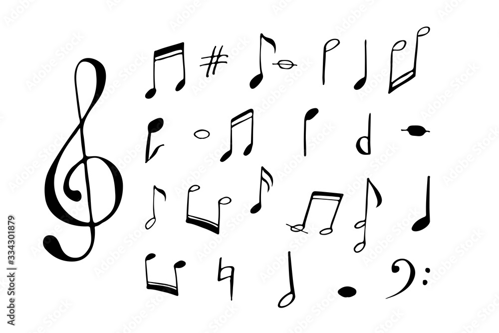 Music notes and signs set. Treble and bass clef. Cartoon flat design ...