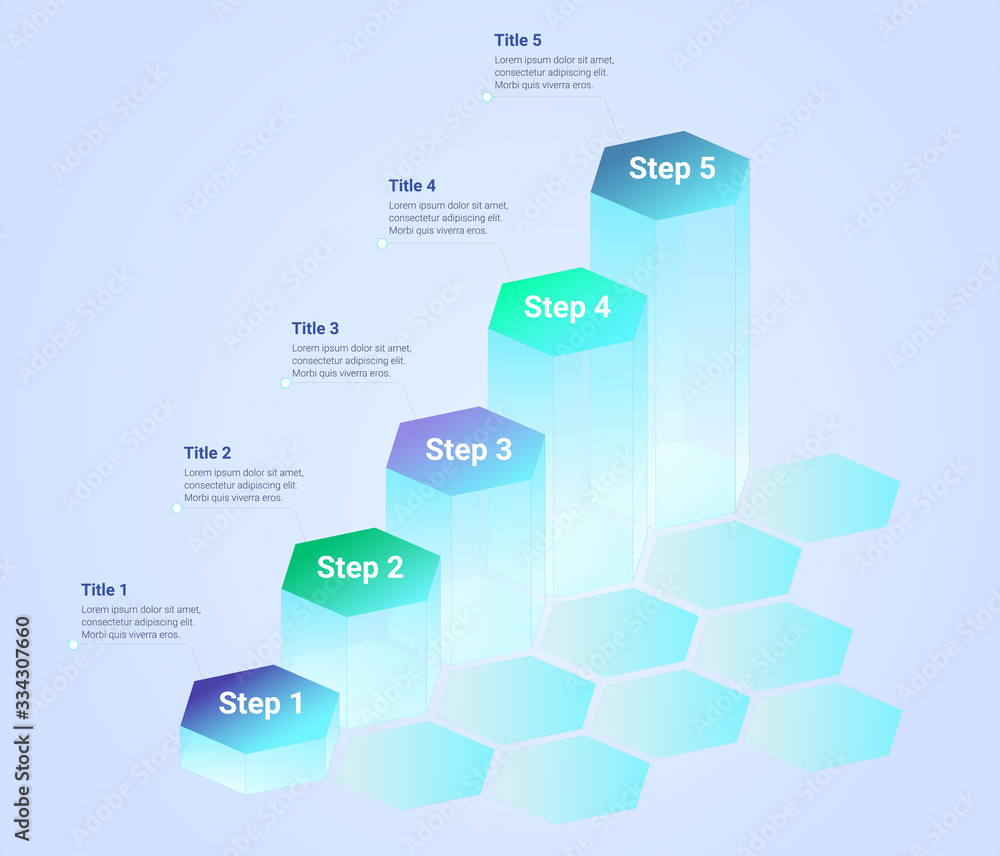Step by Step 3D Hexagon Bars Infographic on light background Stock ...