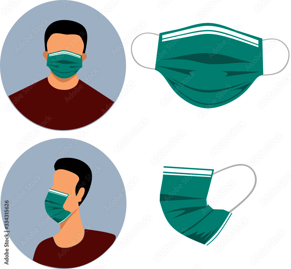 Vector illustration of a man wearing a mask, front view and side view ...