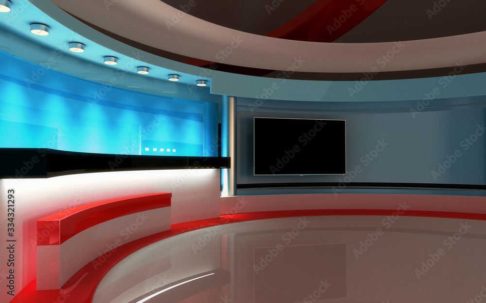 Studio. Tv Studio. News room. Breaking news. 3D rendering. Stock ...