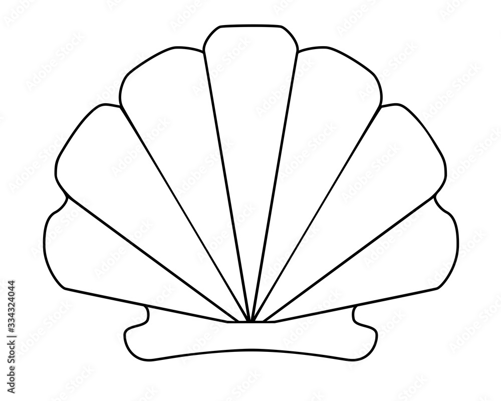 Scallop shell - vector linear picture for coloring. Outline. Hand ...