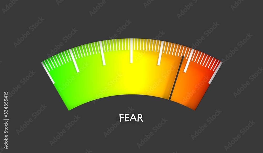 Ilustración de Stock Fear level conceptual meter indicating maximum ...