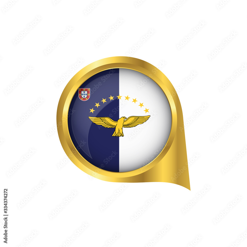 Flag of Azores, location map pin, pointer flag Azores, button gold ...