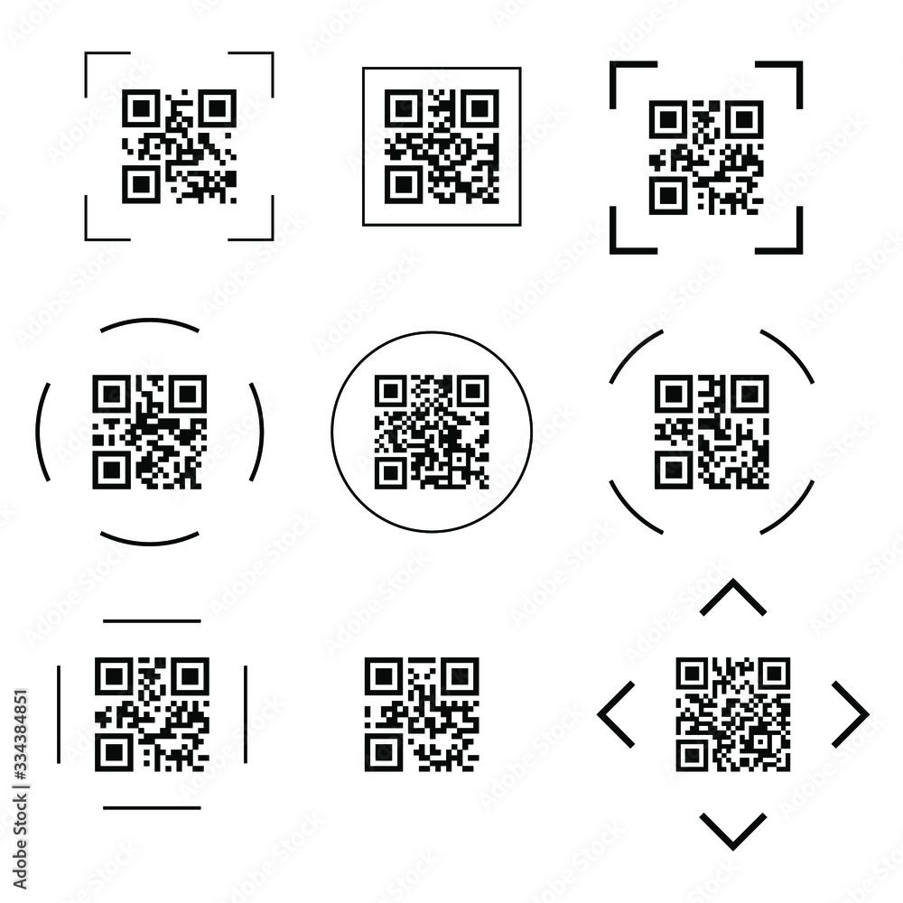Scanning black round simple qarcode on phone screen icon, for interface ...