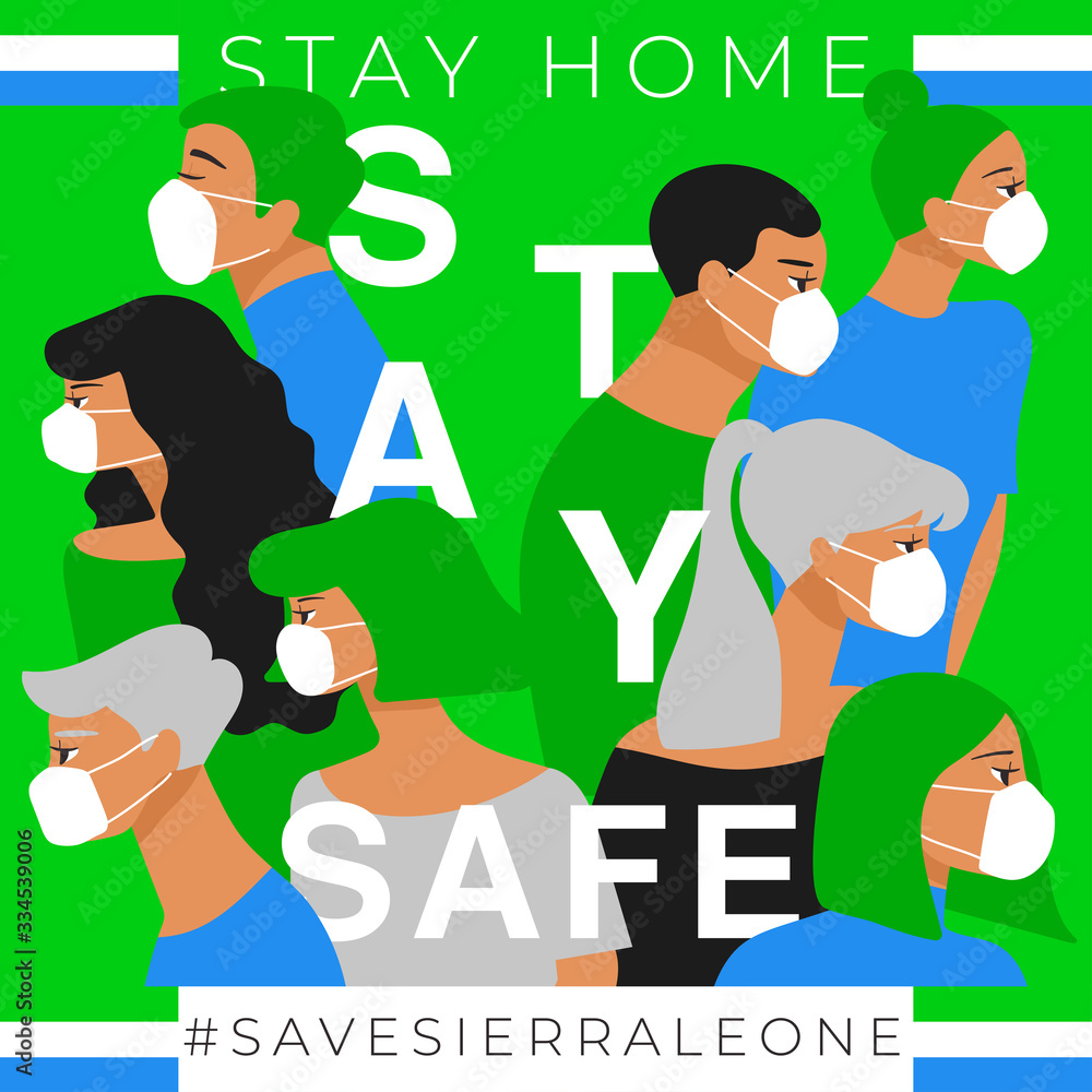 Set of men and women wearing medical mask preventing air pollution and ...