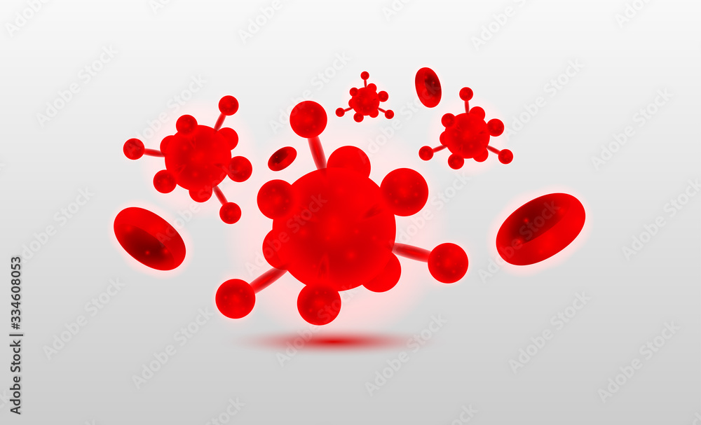 Vector of blood and viruses on white background. bacteria germs ...