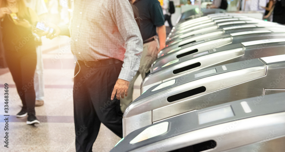 Passenger walk passing exit automatic door way out at Orchard MRT ...