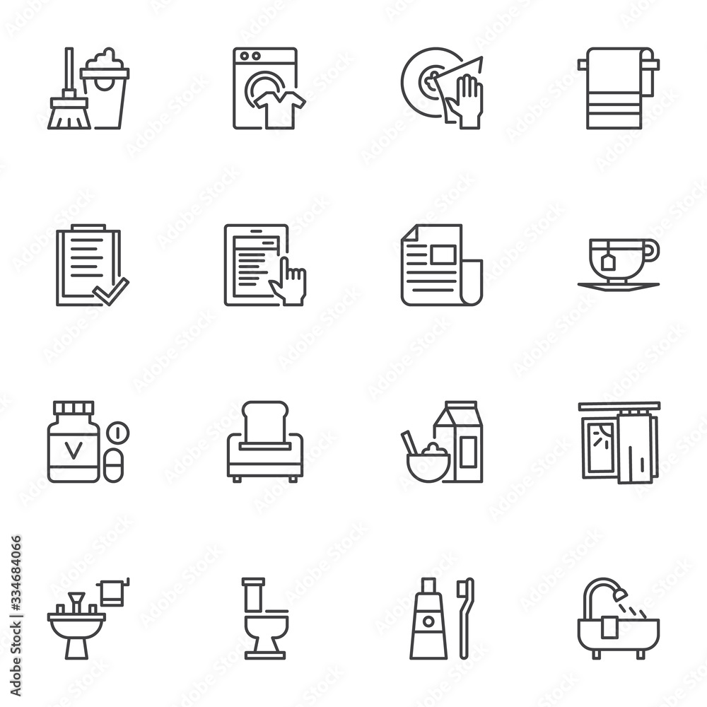 Daily routine line icons set. linear style symbols collection, outline ...