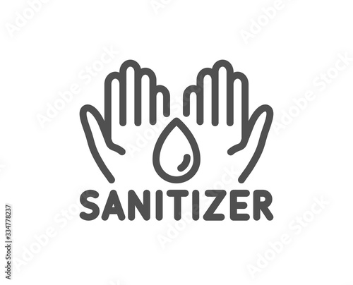 Hand sanitizer line icon. Sanitary cleaning sign. Washing hands symbol ...