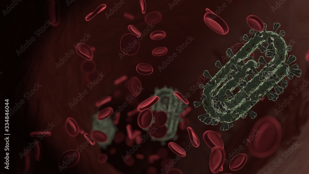 microscopic 3D rendering view of virus shaped as symbol of attachment ...