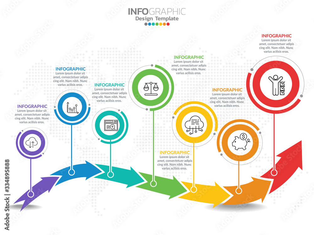 Business 7 step process chart infographics with numbers. Stock Vector ...