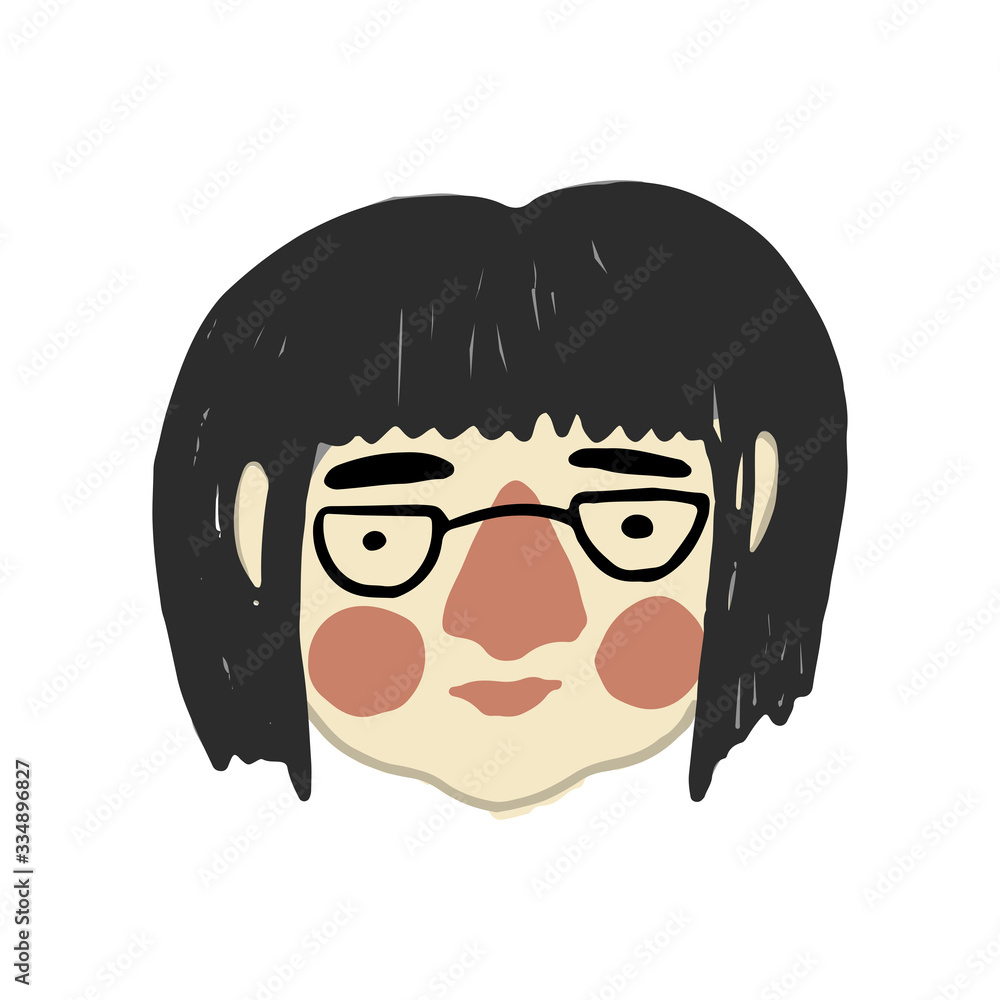 Hand drawn flat vector young woman head, Female cartoon portrait ...