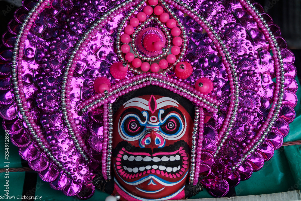 Chhau dance mask used by the folk dancers of Purulia West Bengal India ...