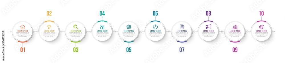 Minimal Business Infographics template. Timeline with 10 steps, options ...